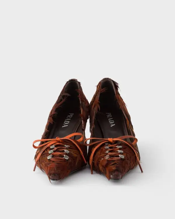Prada Feather-embellished Satin Pumps