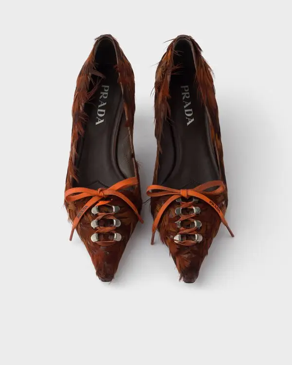 Prada Feather-embellished Satin Pumps