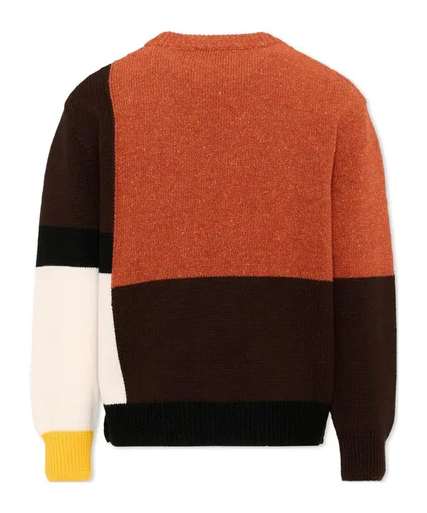 FAY Color Block Jacquard Logo Crewneck Sweater