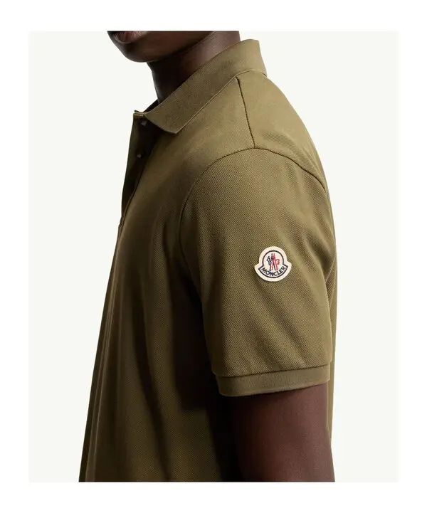Moncler Logo Cotton Piquet Polo Shirt - Olive Green