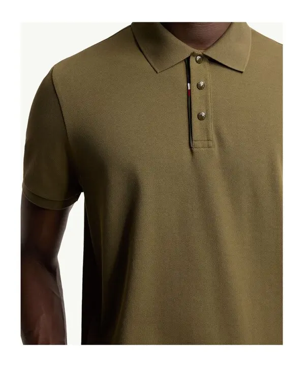 Moncler Logo Cotton Piquet Polo Shirt - Olive Green