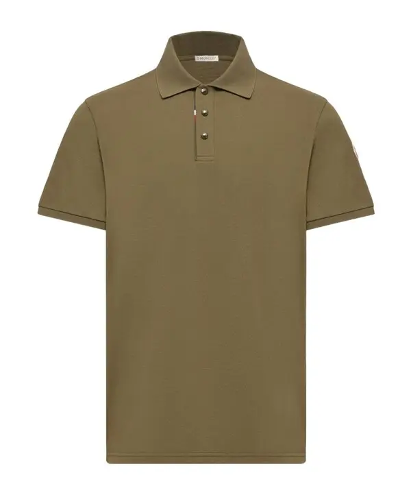 Moncler Logo Patch Short Sleeved Polo Shirt - Olive Green