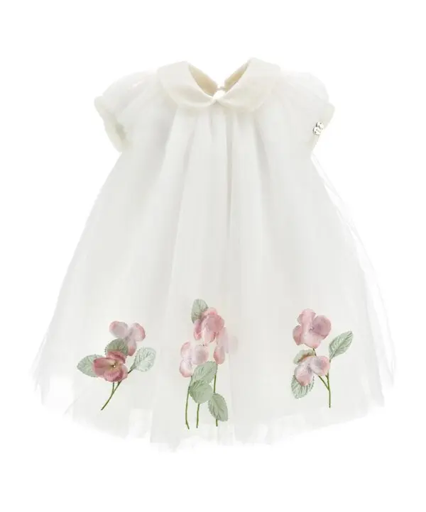 Monnalisa Floral Appliqué Tulle Dress
