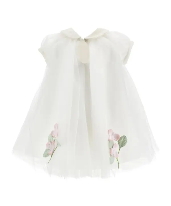 Monnalisa Floral Appliqué Tulle Dress