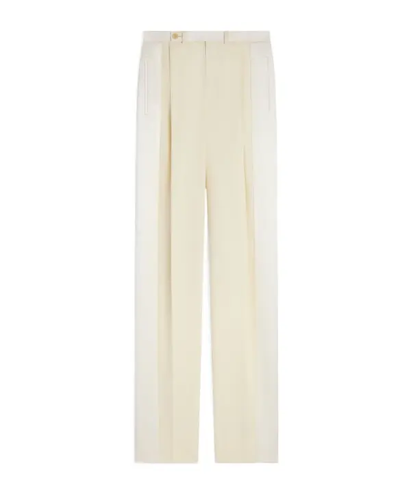 Celine Hepburn Tux Trousers In Diagonal Wool