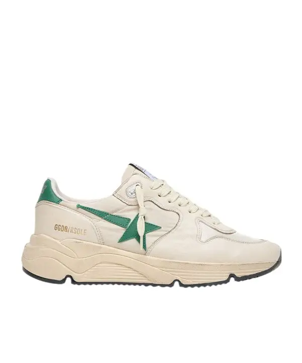 GOLDEN GOOSE Running Sole Sneakers With Green Leather Star Detail - Off-white