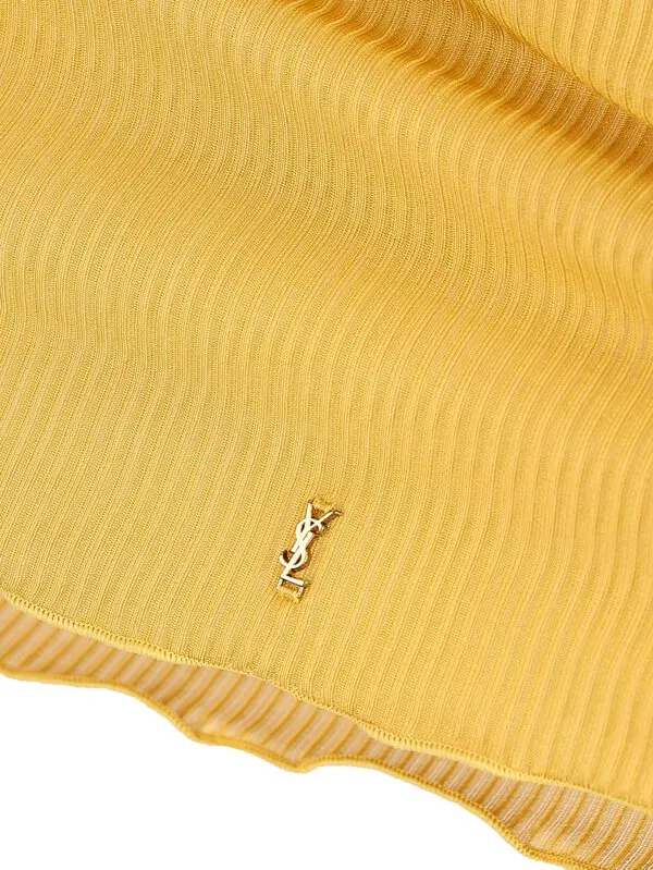 Saint Laurent Ribbed Long Sleeve Top With Logo Plaque