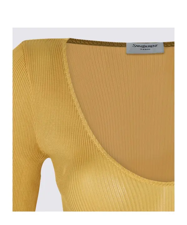 Saint Laurent Ribbed Long Sleeve Top With Logo Plaque