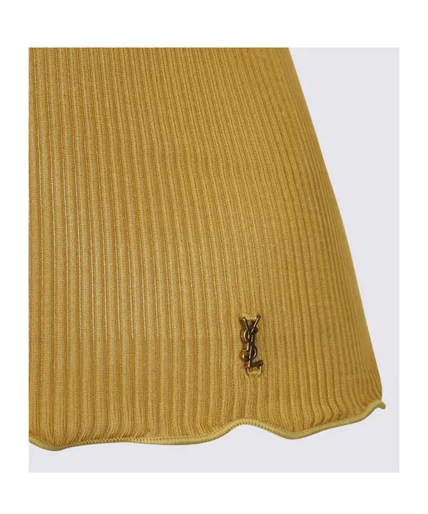 Saint Laurent Ribbed Long Sleeve Top With Logo Plaque