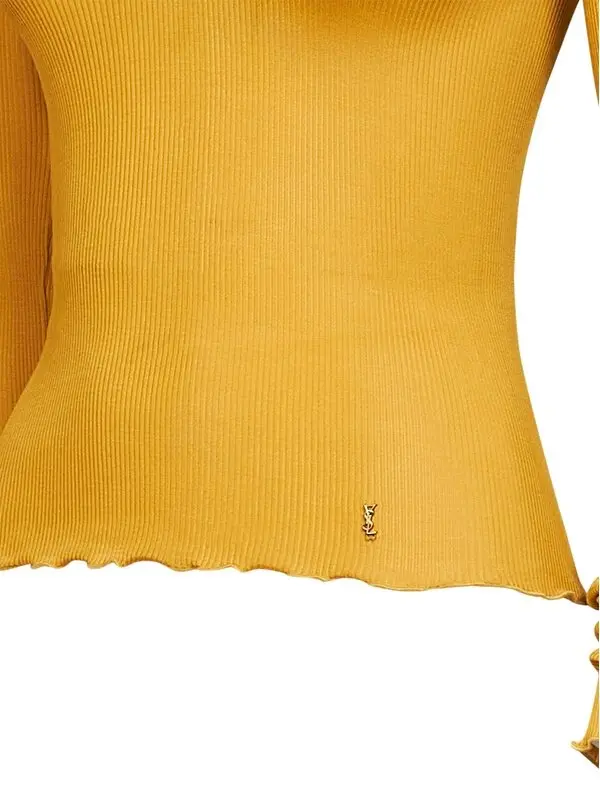 Saint Laurent Ribbed Long Sleeve Top With Logo Plaque