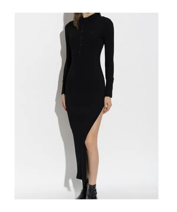 COURREGES Ribbed Long-sleeved Midi Dress With Side Slits