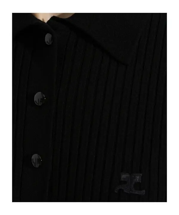 COURREGES Ribbed Long-sleeved Midi Dress With Side Slits