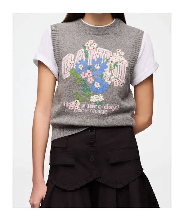 GANNI Floral Jacquard Knitted Vest