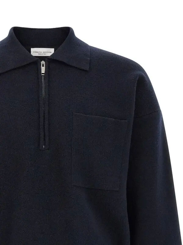 ROBERTO COLLINA Zip Polo Knitted Top