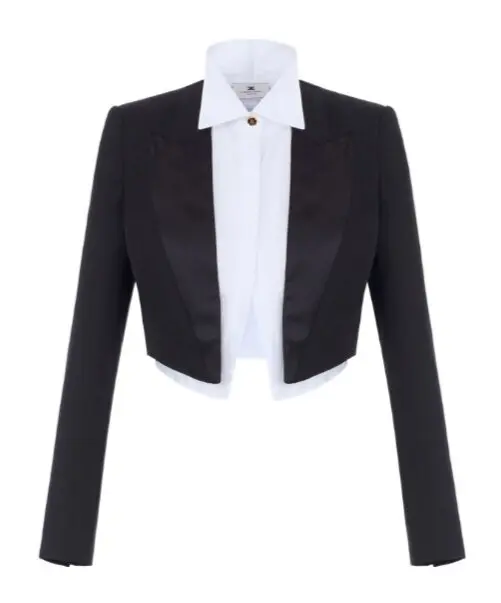 Elisabetta Franchi Cool Wool Cropped Jacket With Shirt Collar