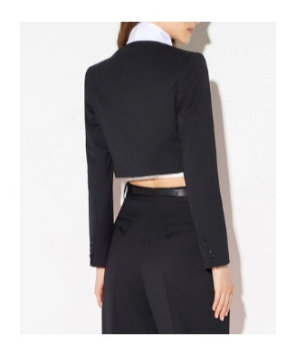 Elisabetta Franchi Cool Wool Cropped Jacket With Shirt Collar
