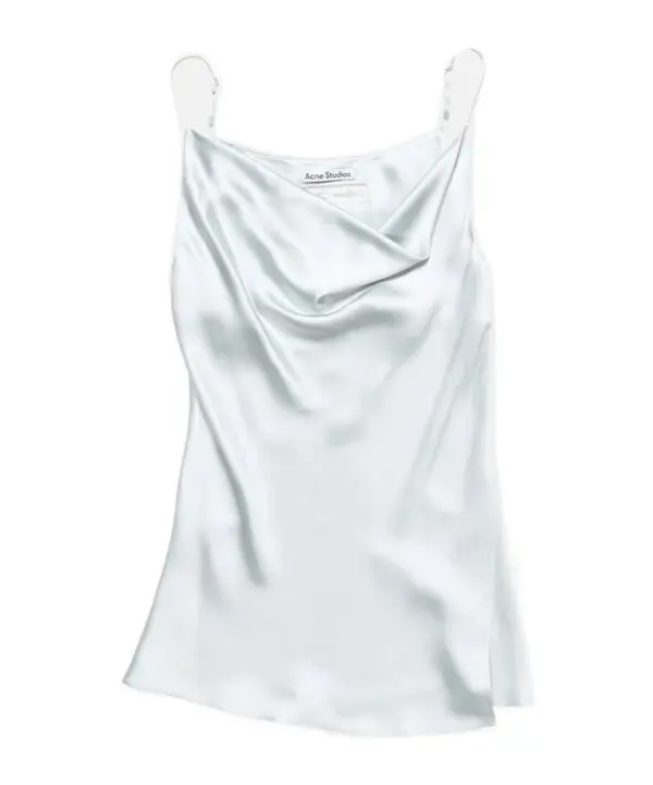 Acne Studios Shiny Satin Tank Top With Adjustable Straps And Side Slit - White