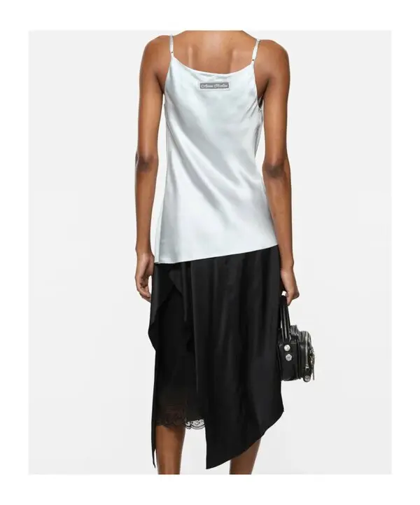 Acne Studios Shiny Satin Tank Top With Adjustable Straps And Side Slit - White