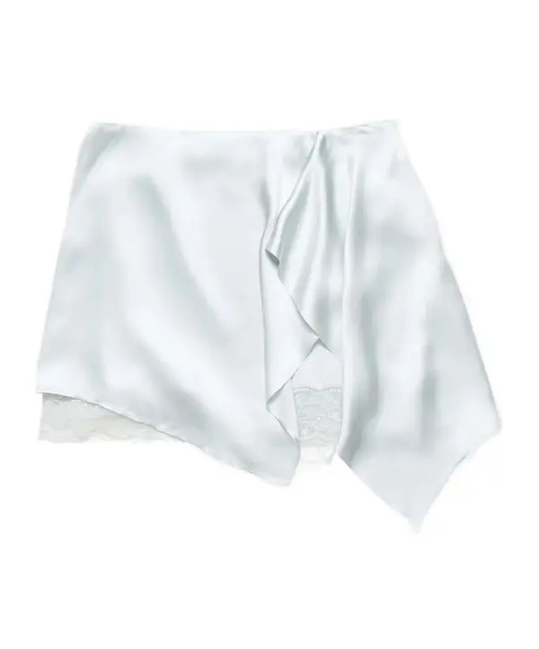 Acne Studios Asymmetrical Ruffled Satin Skirt With Lace Underlay - Ice-blue