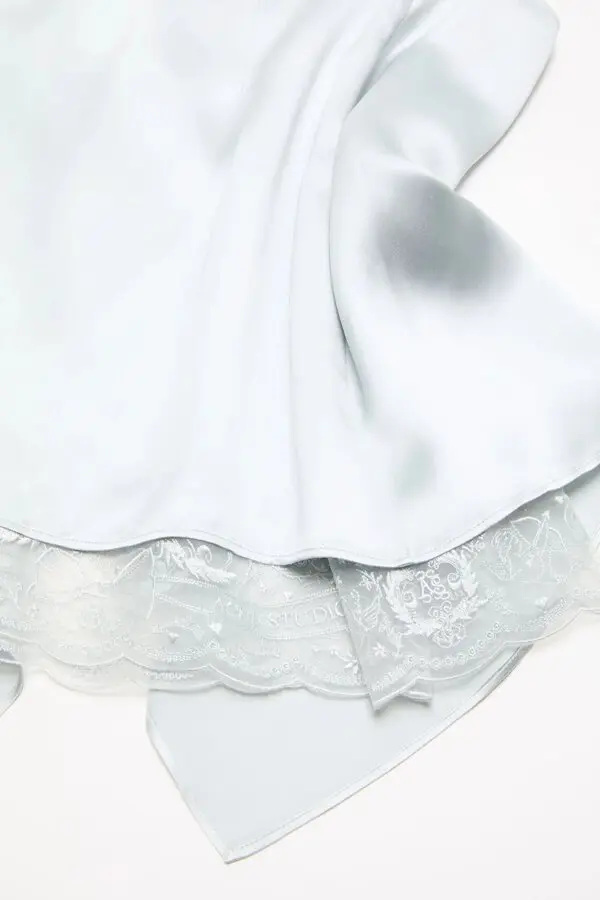 Acne Studios Asymmetrical Ruffled Satin Skirt With Lace Underlay - Ice-blue