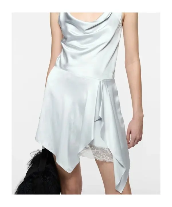 Acne Studios Asymmetrical Ruffled Satin Skirt With Lace Underlay - Ice-blue