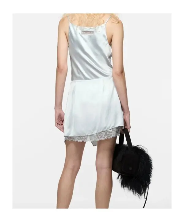 Acne Studios Asymmetrical Ruffled Satin Skirt With Lace Underlay - Ice-blue