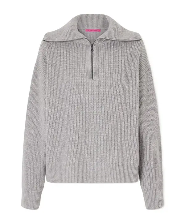 THE ELDER STATESMAN Runyon Ribbed Cashmere Half-zip Sweater - Silver