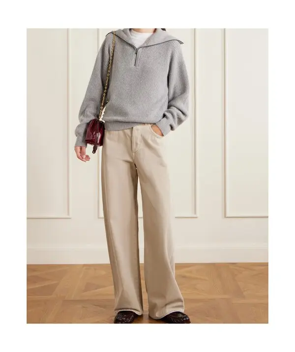 THE ELDER STATESMAN Runyon Ribbed Cashmere Half-zip Sweater - Silver
