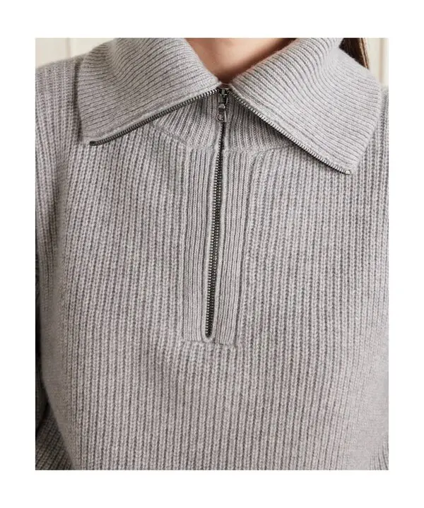 THE ELDER STATESMAN Runyon Ribbed Cashmere Half-zip Sweater - Silver