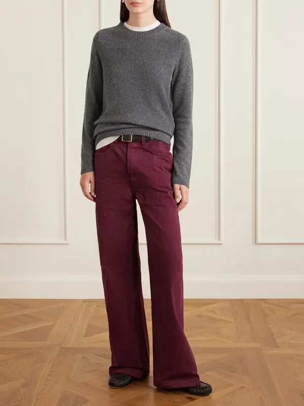 THE ELDER STATESMAN Herringbone Cotton Wide-leg Pants