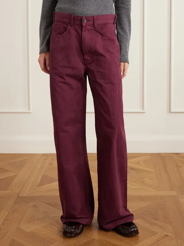 THE ELDER STATESMAN Herringbone Cotton Wide-leg Pants