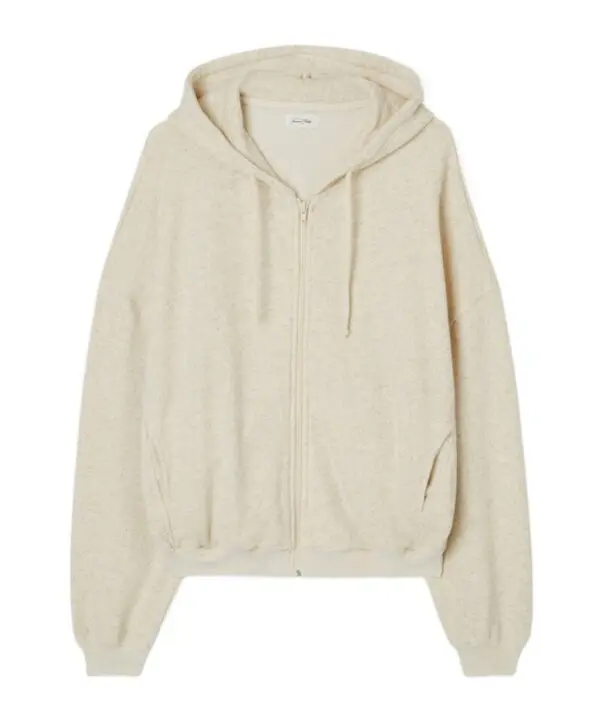 American Vintage Zip-up Hoodie With Drawstring Hood And Puff Sleeves - Nude