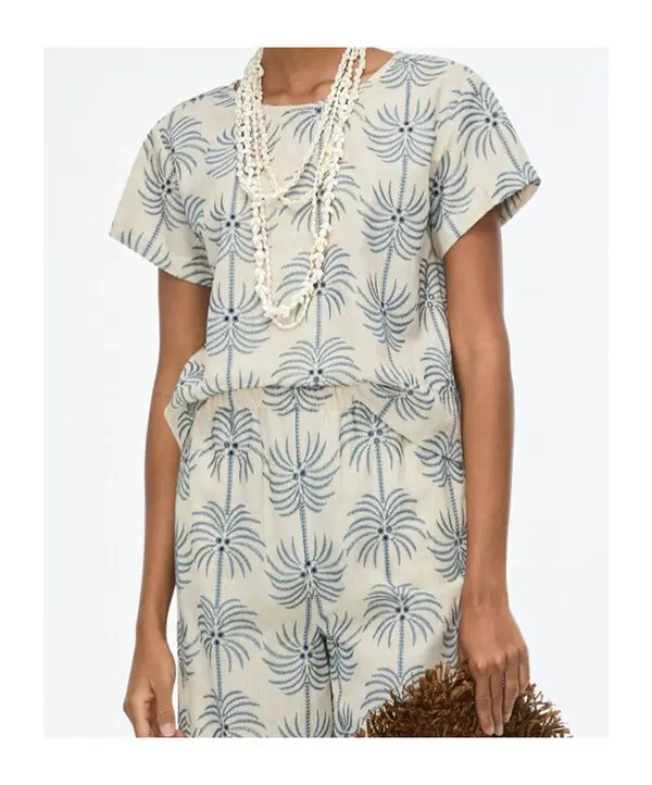 IBLUES Embroidered Palm Print Blouse