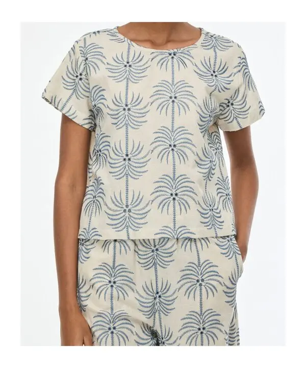 IBLUES Embroidered Palm Print Blouse