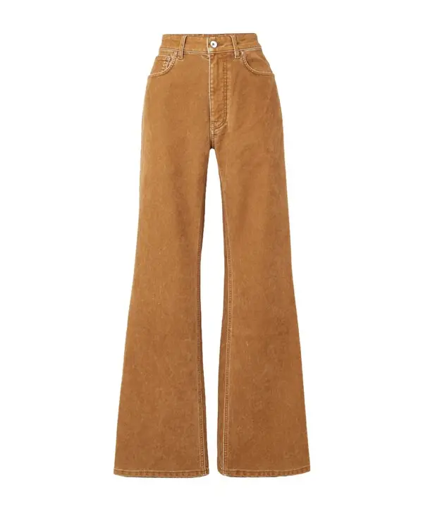 Rabanne Contrast Stitching High-waisted Flared Trousers - Camel