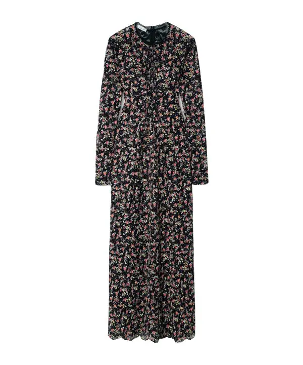 Rabanne Pleated Embroidered Lace Maxi Dress