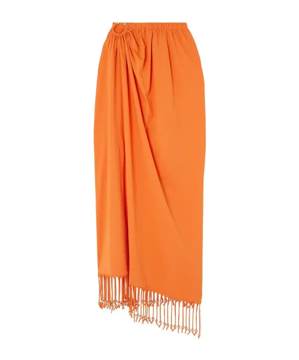 Rabanne Pleated Midi Skirt With Fringe And Embellishments