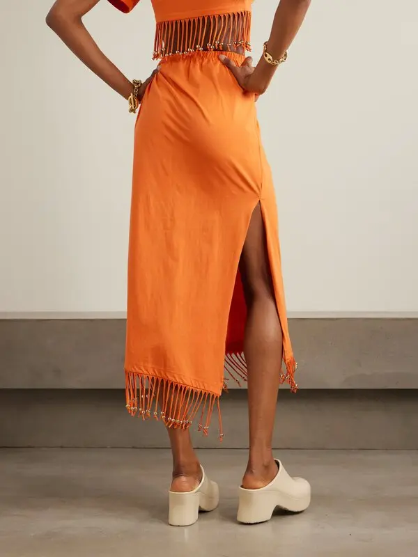 Rabanne Pleated Midi Skirt With Fringe And Embellishments