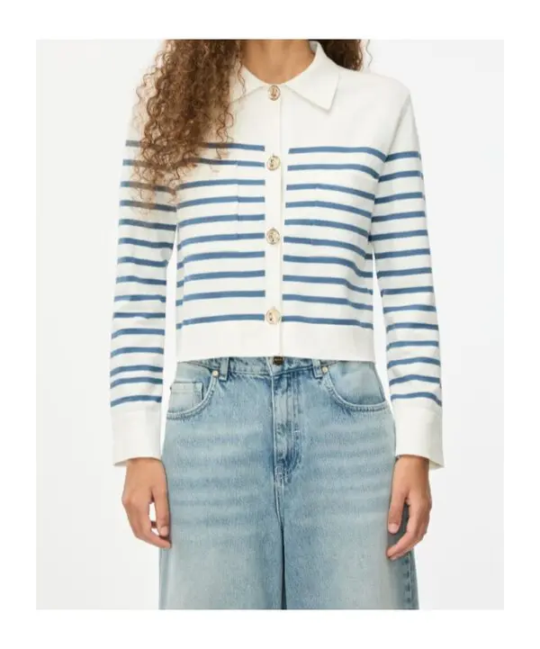IBLUES Striped Boxy Cardigan With Collar And Patch Pockets