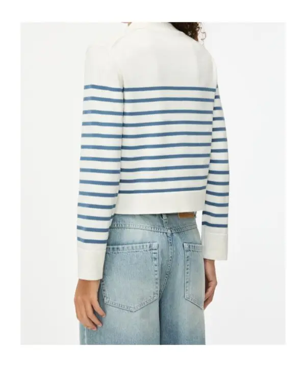 IBLUES Striped Boxy Cardigan With Collar And Patch Pockets