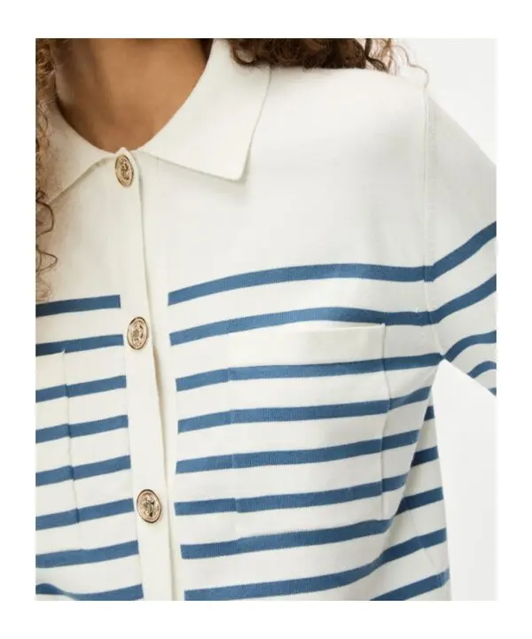 IBLUES Striped Boxy Cardigan With Collar And Patch Pockets