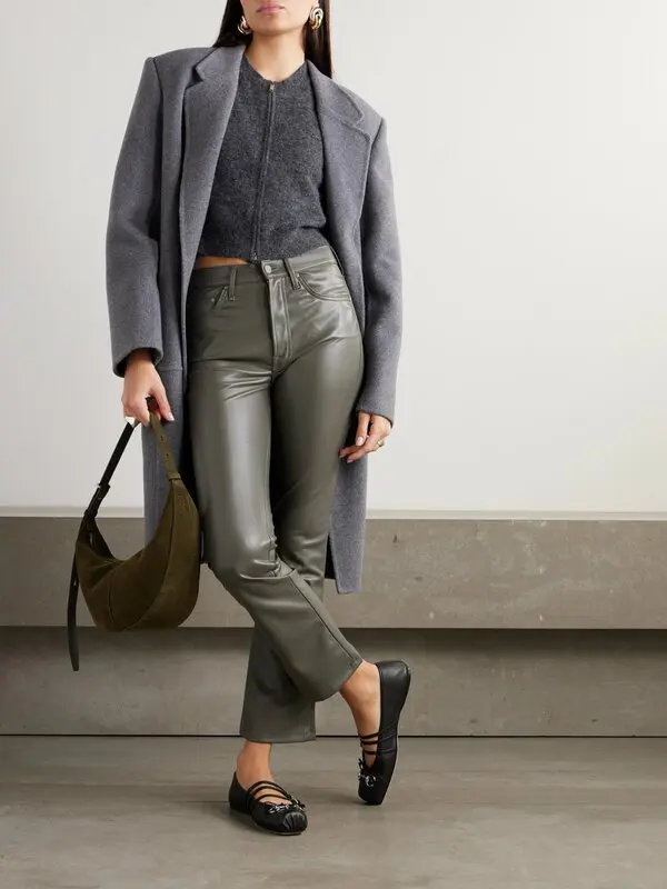 MOTHER Insider Flood Faux Leather Cropped Flared Pants