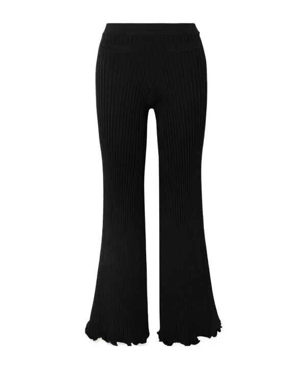 Rabanne Ribbed Knit Flare Trousers With Ruffle Hems