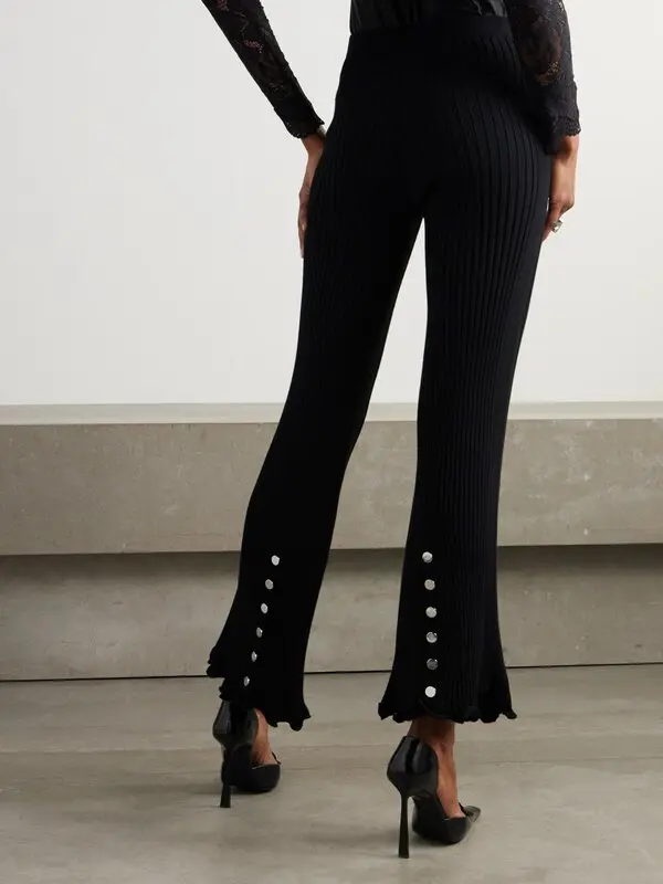 Rabanne Ribbed Knit Flare Trousers With Ruffle Hems
