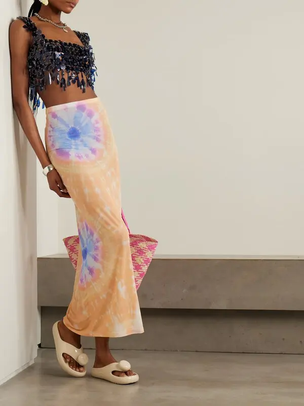 Rabanne Tie-dye Stretch Knit Midi Skirt