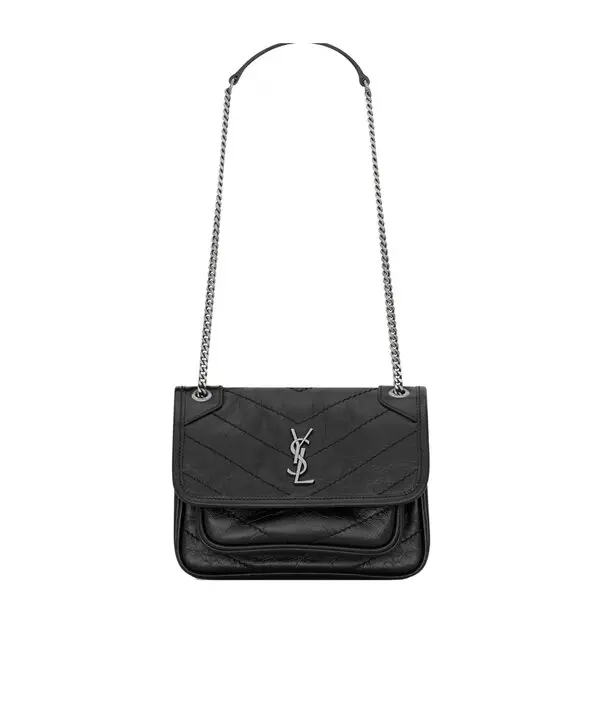 Saint Laurent Niki Baby In Vintage Leather With Chain Strap - Black
