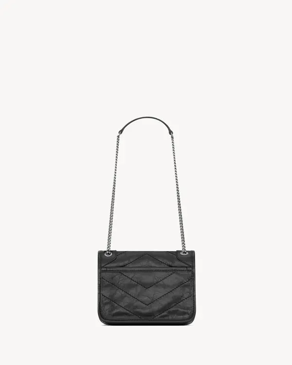 Saint Laurent Niki Baby In Vintage Leather With Chain Strap - Black