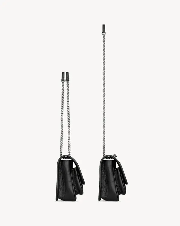 Saint Laurent Niki Baby In Vintage Leather With Chain Strap - Black