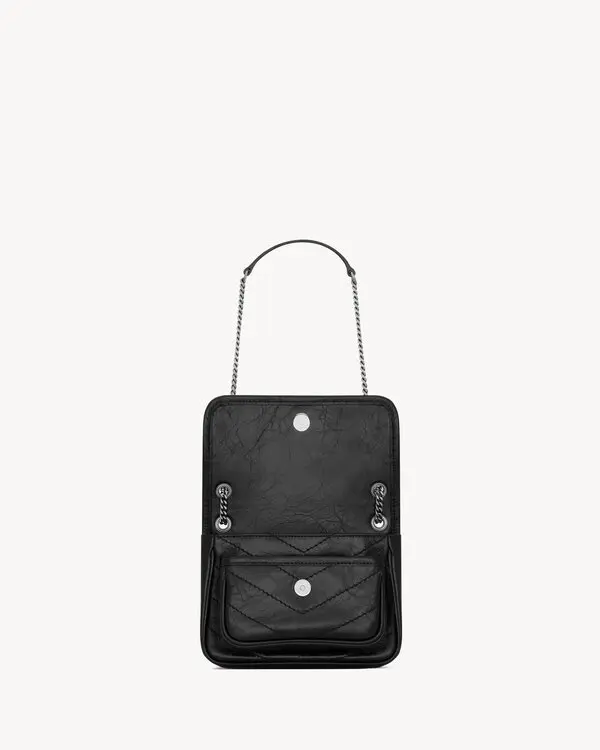 Saint Laurent Niki Baby In Vintage Leather With Chain Strap - Black