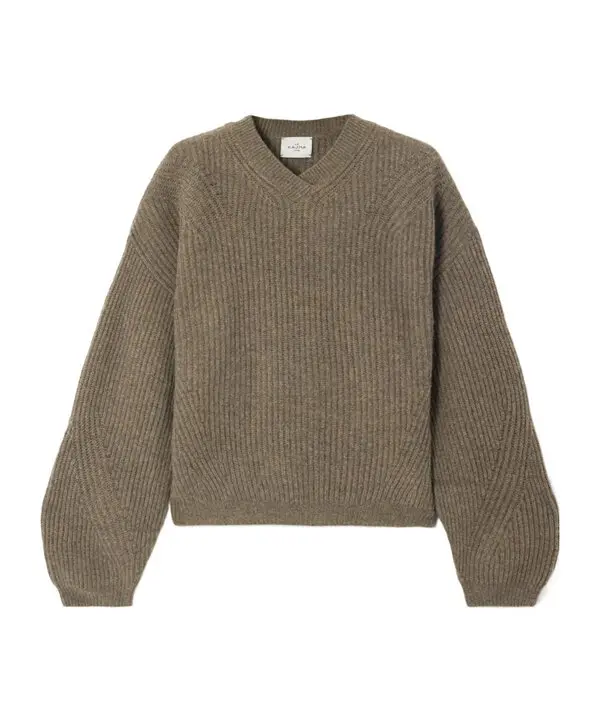 Le Kasha Palermo Ribbed Organic Cashmere V-neck Sweater